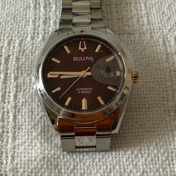 Bulova Surveyor Stainless Steel Red Dial Automatic Men's Watch 98B422 ...
