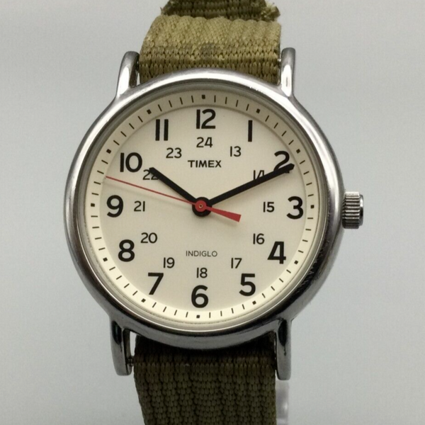 Timex Weekender Indiglo Watch Men 38mm Silver Tone Round Cream Dial New ...