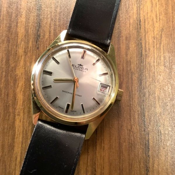 fortis eloga mens wind up watch vintage 24k gold plate date original ...