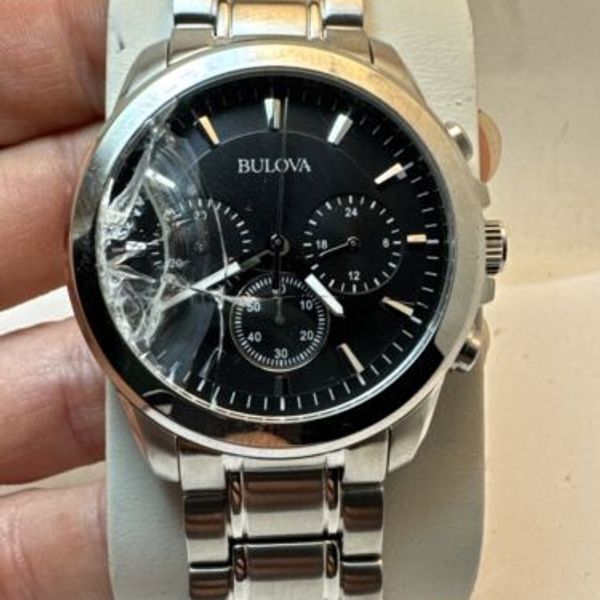 Bulova Mens Black Dial Stainless Steel Watch 96A181 CHRONOGRAPH BAD ...