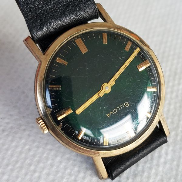 Vintage Rare 1971 Bulova Green Dial Thin Case Men's watch 10k Rolled ...