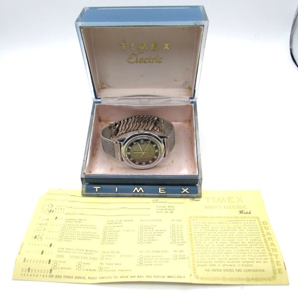 1970's Timex DynaBeat Electric Silver & Blue Dial Original Box Working ...