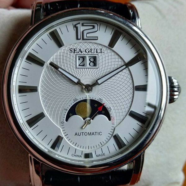 Moonphase Watch Automatic Sapphire Crystal Display Caseback Seagull ...