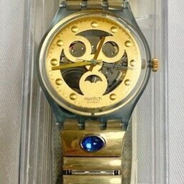 SWATCH WATCH GN123 GOLD SMILE ORIGINAL 1992 NEW, BOXED AND UNWORN ...