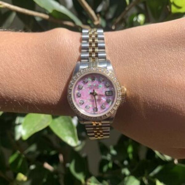 Ladies Rolex Oyster Perpetual Datejust Watch 6517 Two Tone 26mm Pink ...