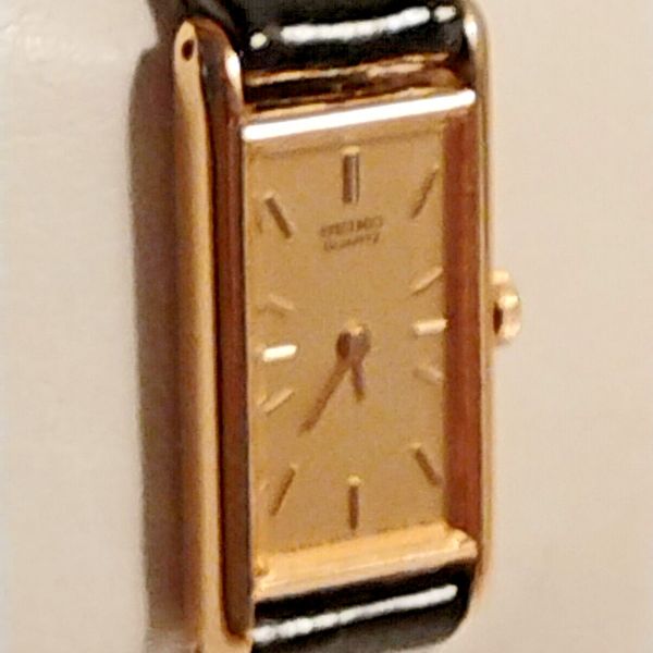 Seiko Ladies Gold Dial Tone Rectangular Quartz Watch 2E20-6120 RO New ...