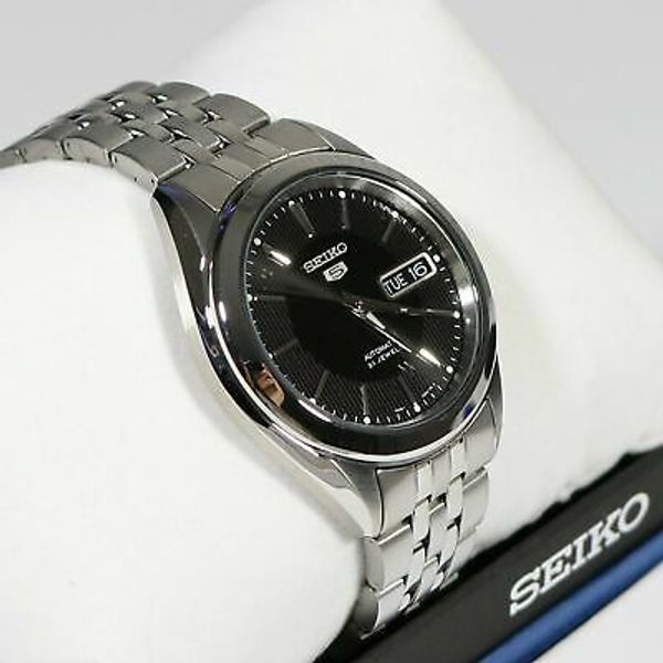 Seiko 5 Automatic Black Dial Stainless Steel 21 Jewels Men's Watch ...