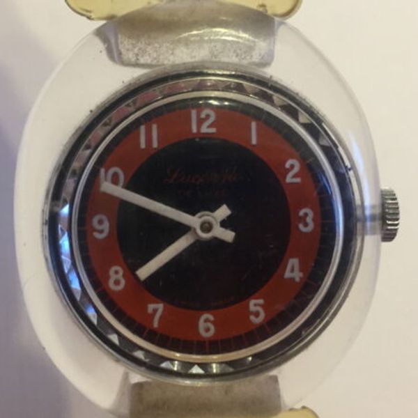 Vintage Watch Lucite Lucerne Burgana made Mechanical Red White Blue ...