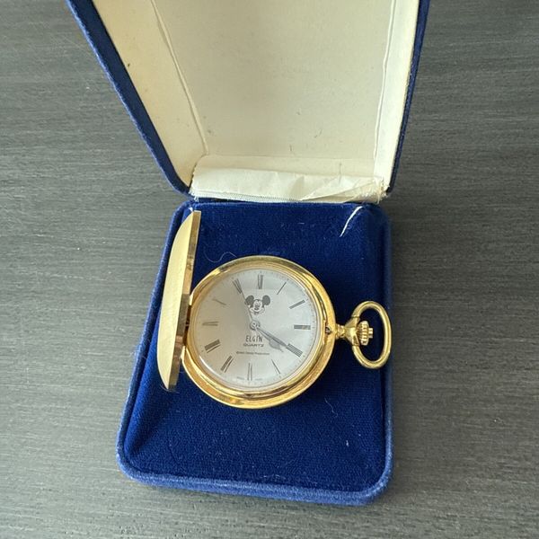 Vintage ELGIN Disney Mickey Mouse Pocket Watch - New In Box - Needs ...
