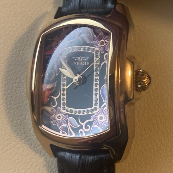 Invicta Lupah Watch 23221 Rose Gold Decorative Flower Black Face ...