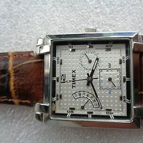 BEAUTIFUL SILVER SQUARE DIAL TIMEX TORQUE USA MENS QUARTZ MULTI ...