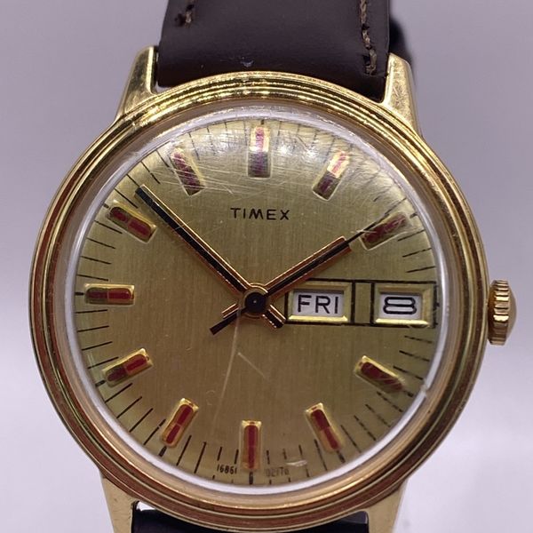 Timex 1976 Mens Mechanical Wind Gold Tone Watch Running Works New ...