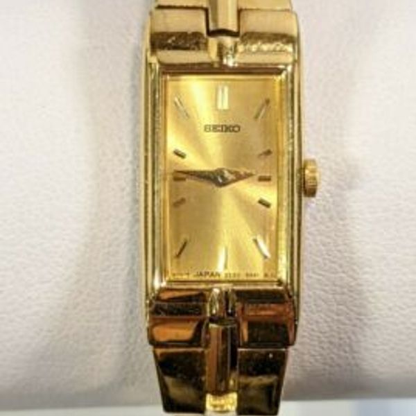 Vintage Seiko Women's Watch Gold Tone Dial Rectangular 2E20-7479 ...