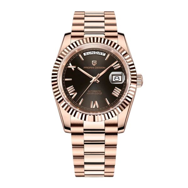 Pagani Design PD-1752 Rose Gold Chocolate Day-Date Automatic Watch 36mm ...
