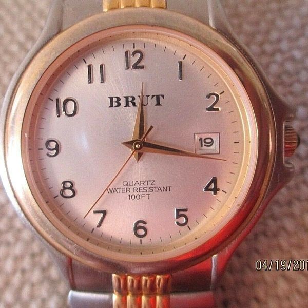 Brut Men's Wrist Watch Silver Gold Stainless Steel Quartz Japan Movt ...
