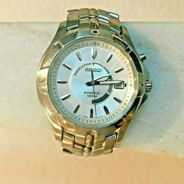 SEIKO Indicator Silver Men Kinetic 100M Watch Skeleton StainlessSteel ...