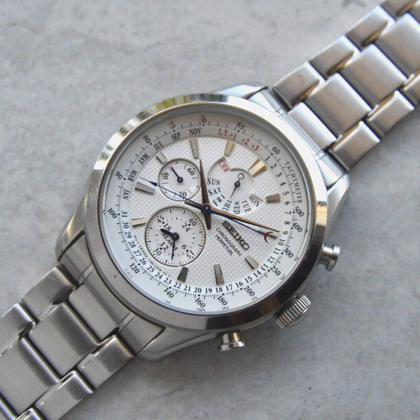 November 1996 Seiko Perpetual Calendar Chronograph White Steel Bracelet ...
