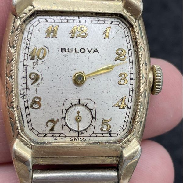 Vintage Bulova Gold Tone Square Engraved Mens Wrist Watch - Not Working ...