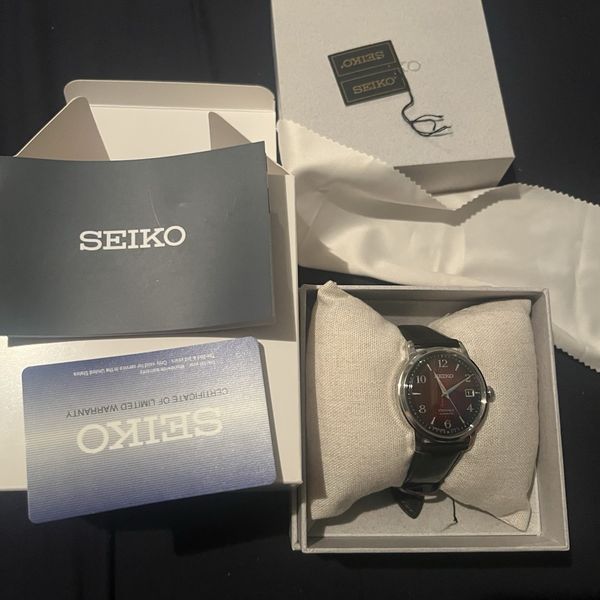 Seiko Presage Automatic Red Dial Brown Leather Strap Menâ s Watch ...