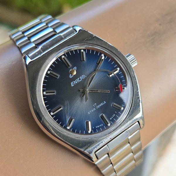 Vintage ENICAR men's manual wind watch Rocket second hand swiss 1970s ...