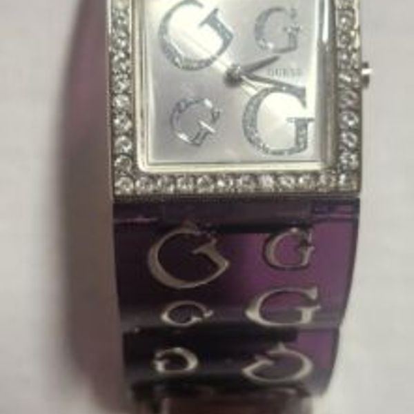 Pre owned Guess Watch Burgundy Purple Wide Band Square Face ...