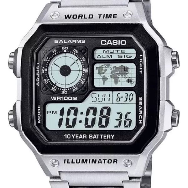 Casio Men's Illuminator Stainless Steel AE-1200WHD World Time Digital ...