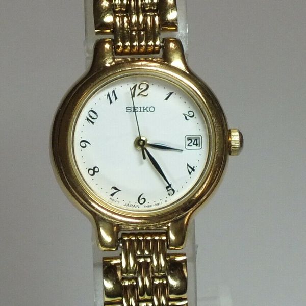 Seiko 7N82-0228 Ladies Gold Toned Quartz Watch Date New Battery & Case ...