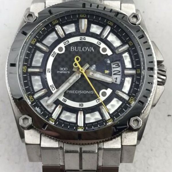 Bulova Mens Precisionist $450 Watch 96B131 Stainless Steel Carbon Fiber ...