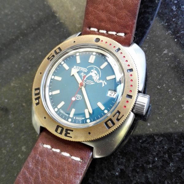 FS: Vostok Amphibia "Blue Scuba Dude" Ministry Case MINT! | WatchCharts ...