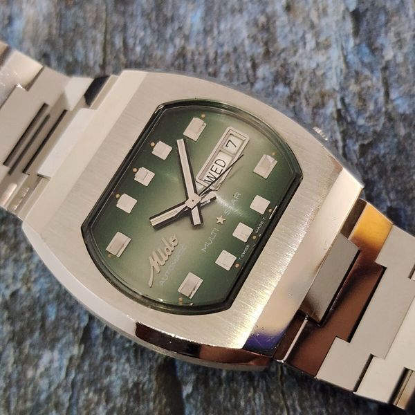 NICE VINTAGE MIDO MULTI STAR AUTOMATIC DAY DATE DRESS GENTS GREEN DIAL ...