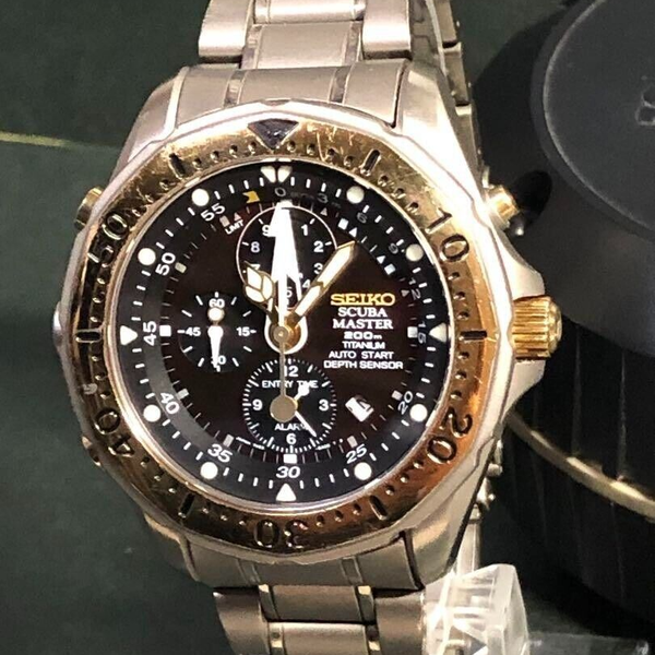 Seiko Scuba 7K52-6A00 Chronograph Men's Watch Black Dial Quartz ...