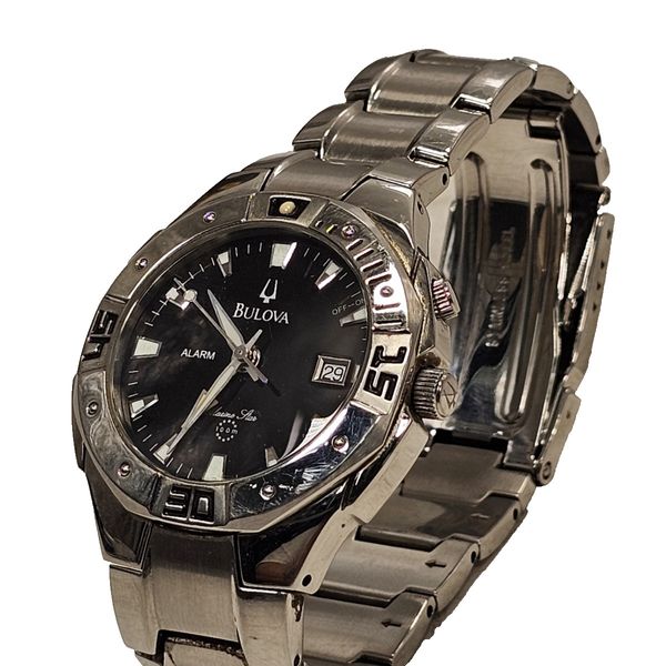 Bulova Marine Star Alarm Watch Stainless Steel Black Dial Quartz ...