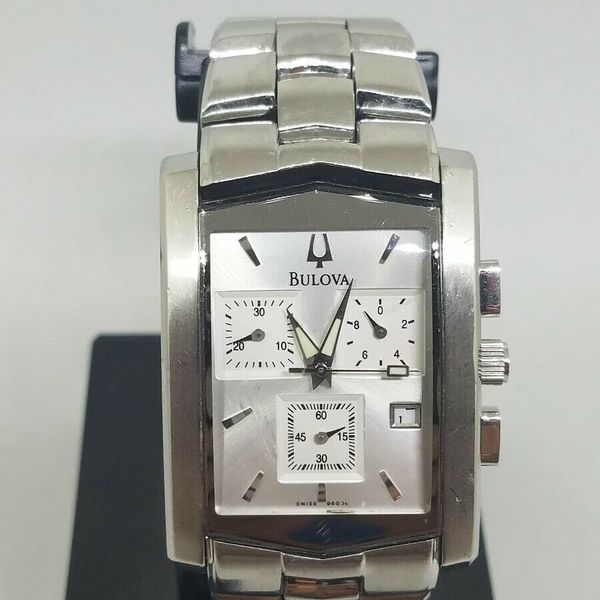 Stainless Bulova Mens Chronograph watch Square Dial White C837287 ...
