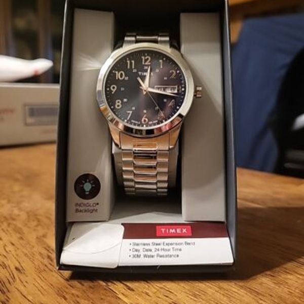 NIB Timex T2M933 Men's Watch Stainless Expansion Band Indiglo Blue Dial ...