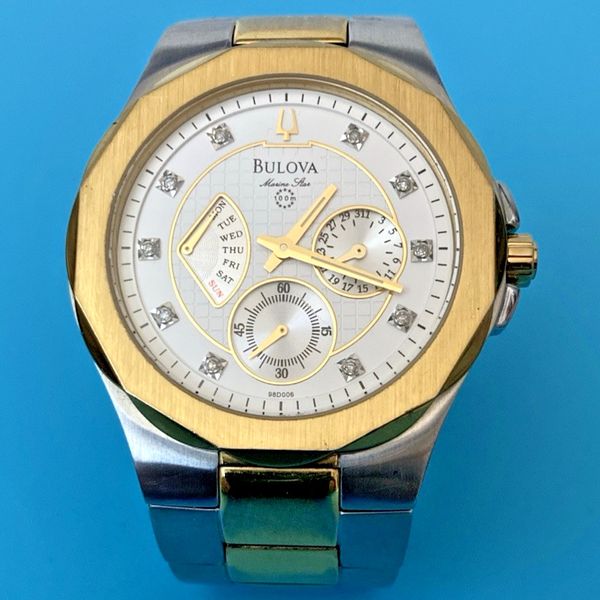 Vintage Bulova Marine Star 98D006 Mens Quartz White Face Chronograph ...