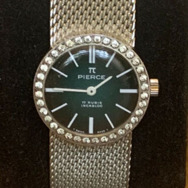 PIERCE PI Swiss 17 Jewels Incabloc Wristwatch Collectible Vintage - GREEN DIAL | WatchCharts ...