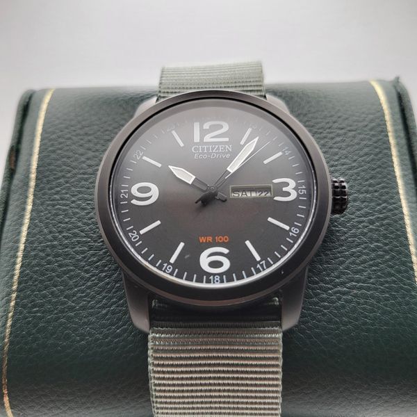 Citizen Eco-Drive Military Black Dial Grey Nato BM8476-23E Men's Watch ...