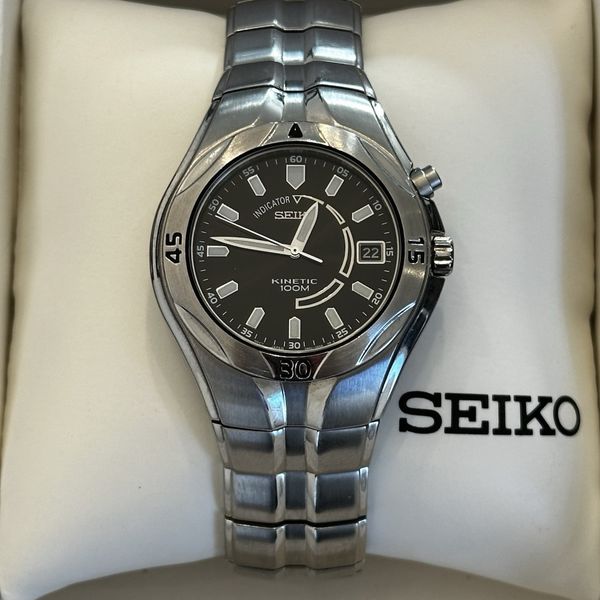 Seiko 5M62-0D40 Kinetic Watch - Black Dial - Working May Need Capacitor ...