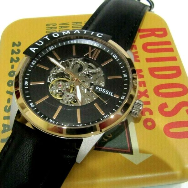 Fossil Men's Flynn Automatic Black Leather Watch BQ2383 Black Dial NWT ...