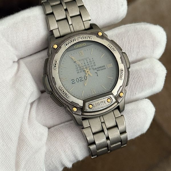 Rare Vintage Casio ABX-64 Twincept Calendar Titanium Ana-Digi Menâ s ...