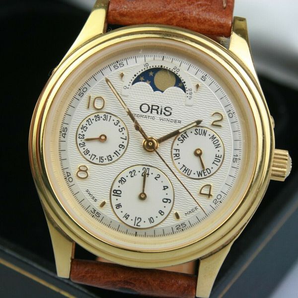 Boxed ORIS MOONPHASE Complication WATCH 7433B 571/72 Automatic Winder ...