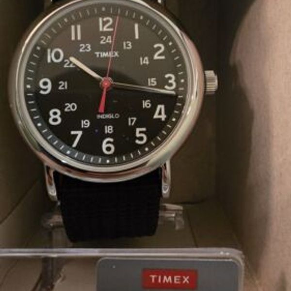 Timex Weekender Indiglo Quartz Watch Men Silver Black Military Dial New ...