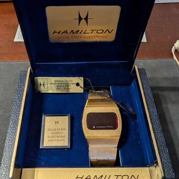 WORKING Vintage HAMILTON QED Quartz Electronic Digital LED Watch W/Box ...