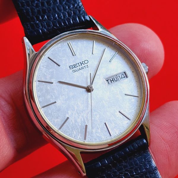 Seiko Snowflake Dial Day Date Vintage Quartz Black Leather 6533-8019 ...