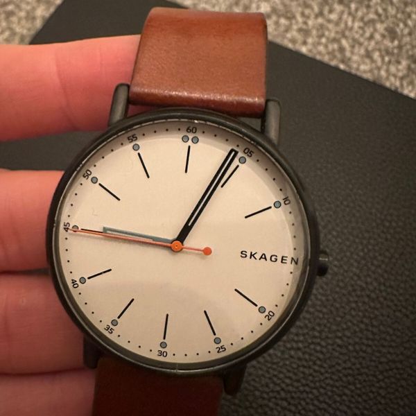 Skagen Men's Bauhaus-style Watch on brown leather | WatchCharts Marketplace