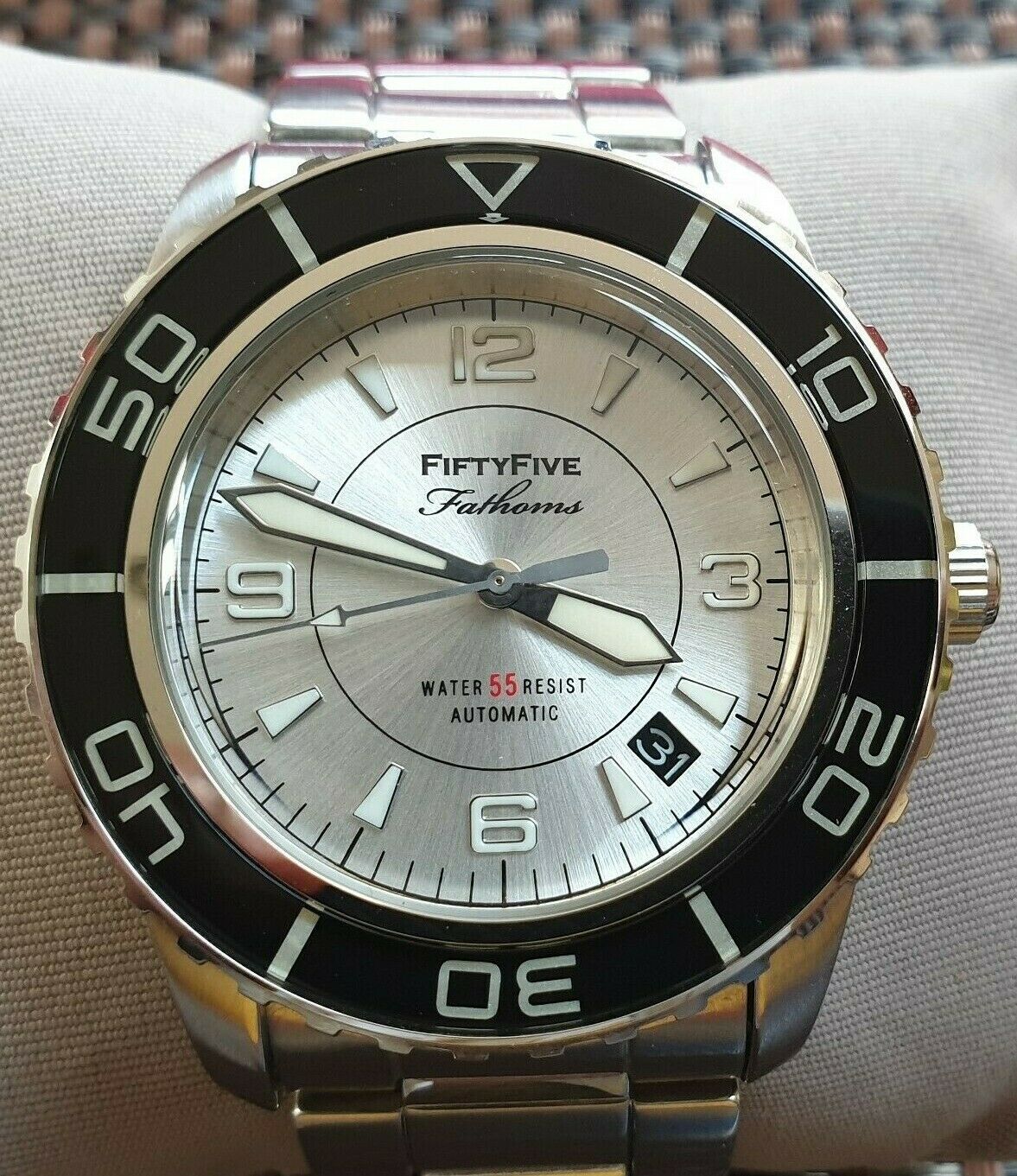 Seiko 5 Black SNZH55K1 with Silver Fifty Five Fathoms Dagaz Dial Mod ...