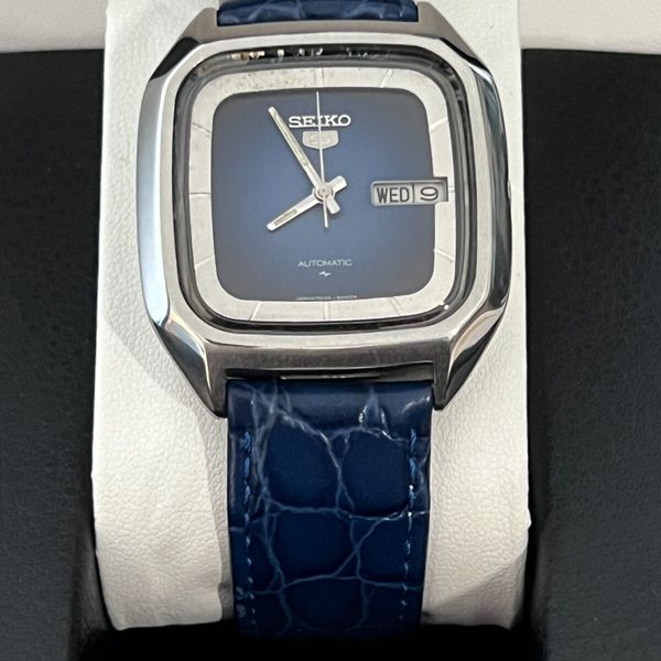 Seiko 5 Automatic 7009 5080 Blue Square TV 35MM Dial Day Date Vintage ...