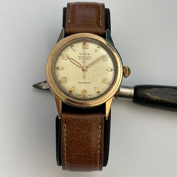 Vintage HYDE Automatic Watch Incabloc 25 Jewels Arrow Red Sweep hand ...