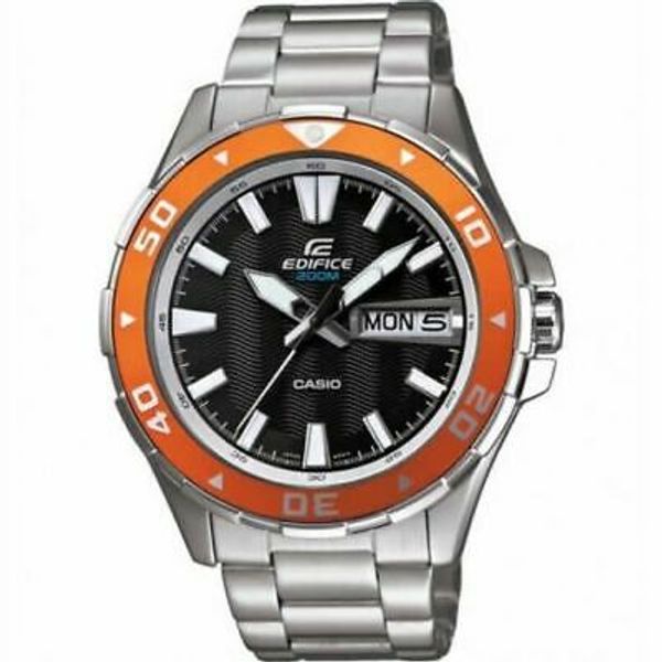 Casio Edifice Stainless Steel Orange Accent Analog Watch EFM100D-1A4 ...
