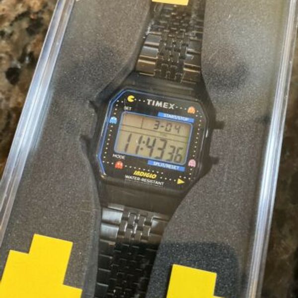 Timex x Pac-Man T80 34mm Stainless Steel Bracelet Digital Watch Black ...